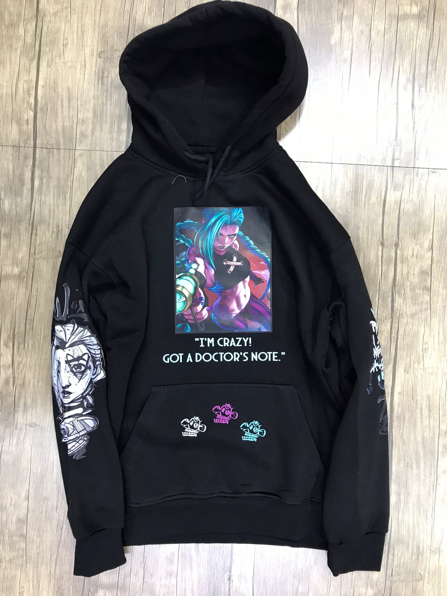 Unisex Oversize Arcane Jinx Black Hoodie League Of Legends Etsy