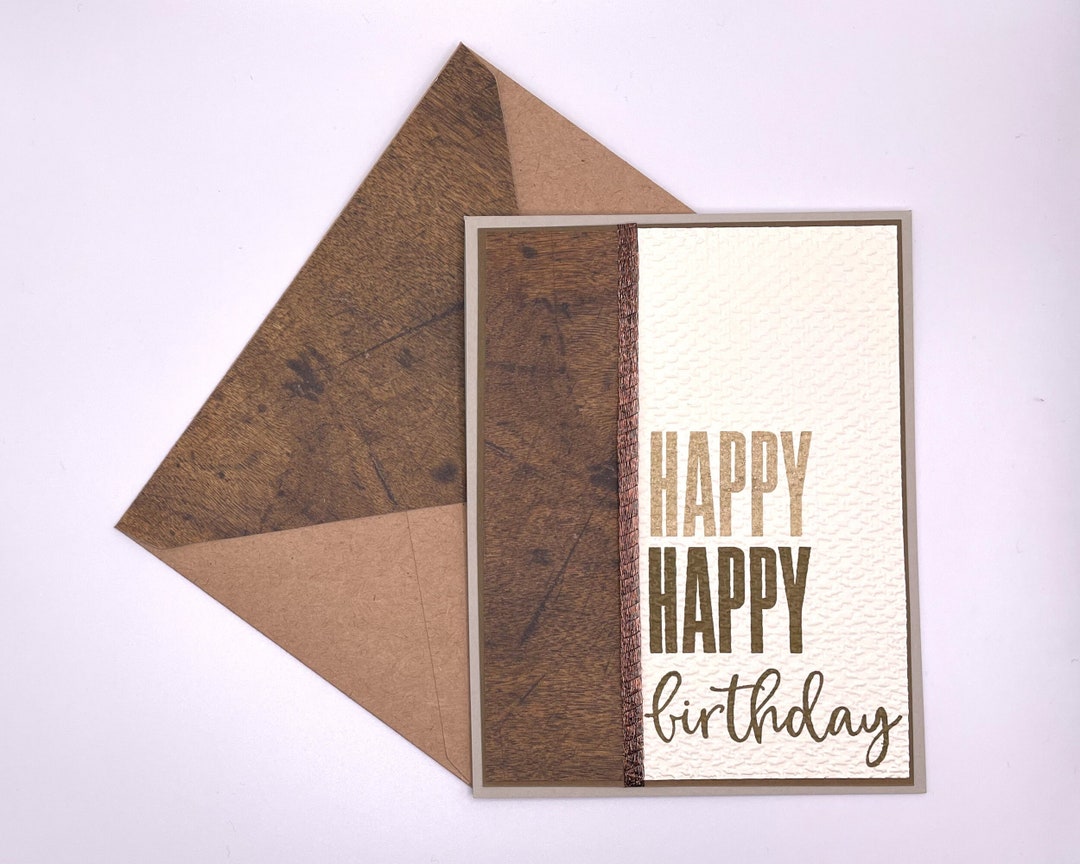 Happy Happy Birthday Masculine Greeting Card Farmhouse Inspired Wood ...