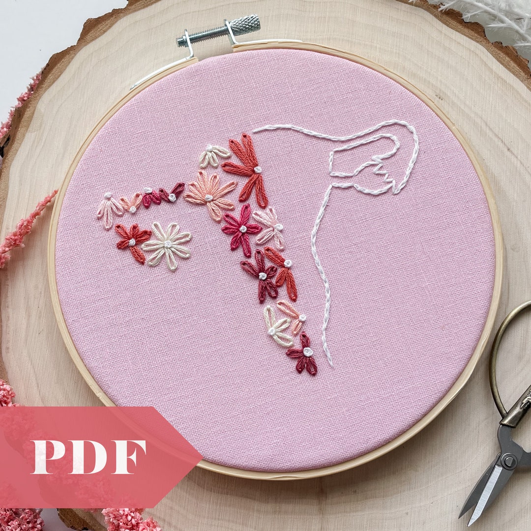 Lazy Daisy Uterus PDF Guide, Embroidery Hoop Instant Download Pattern ...