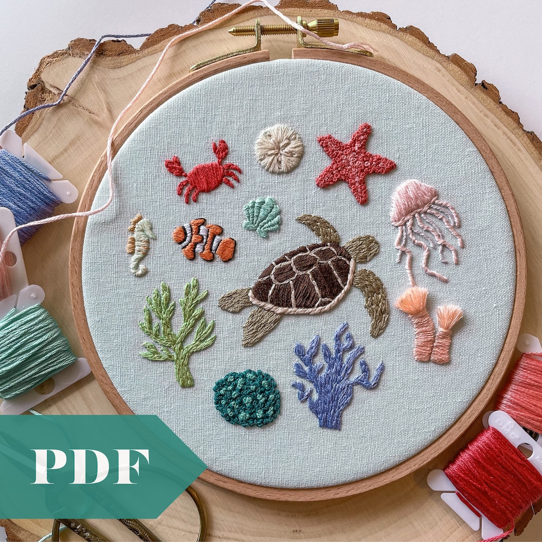 Under the Sea PDF Guide, Hand Embroidery Digital Download, Ocean and ...