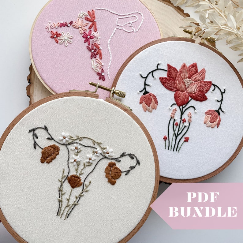 Lot de trois motifs de broderie PDF floraux, téléchargement numérique ...