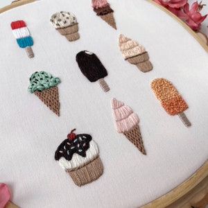 Ice Cream Shop PDF Guide, Hand Embroidery Digital Download, Colorful ...