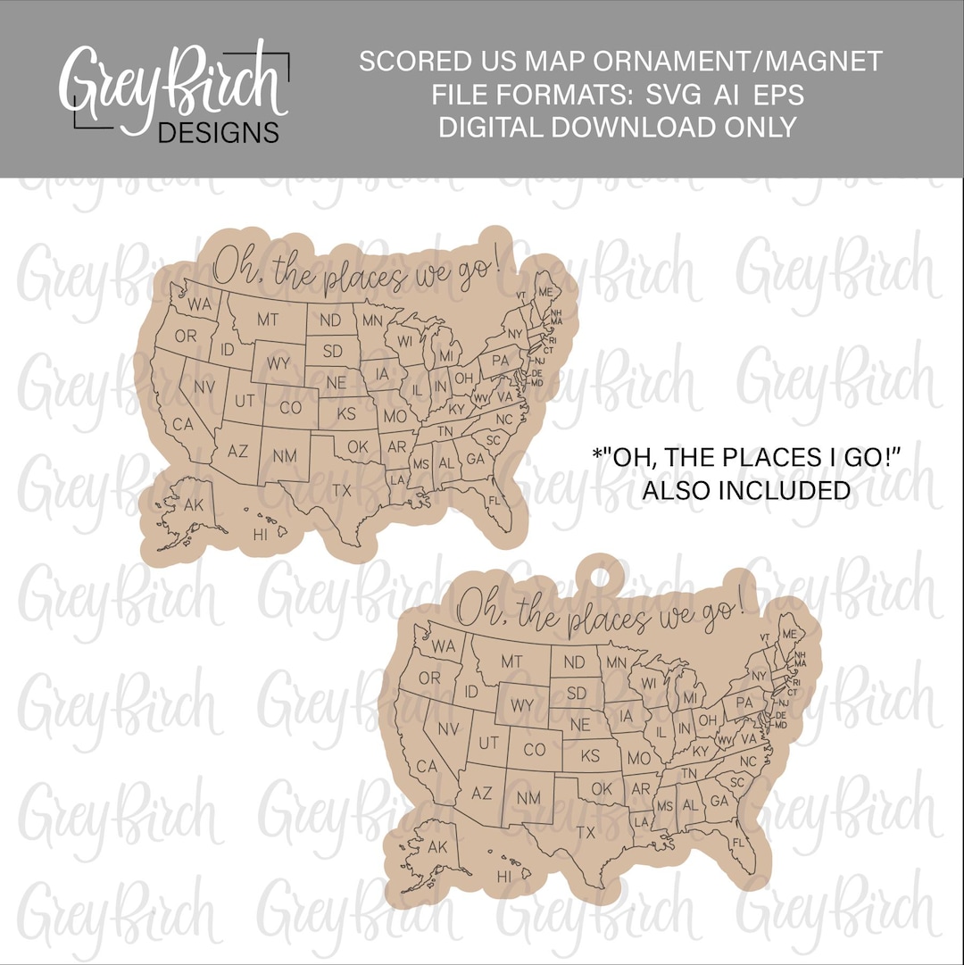 Scored US Travel Map Ornament SVG | Laser Cut USA Map File | Color-in ...