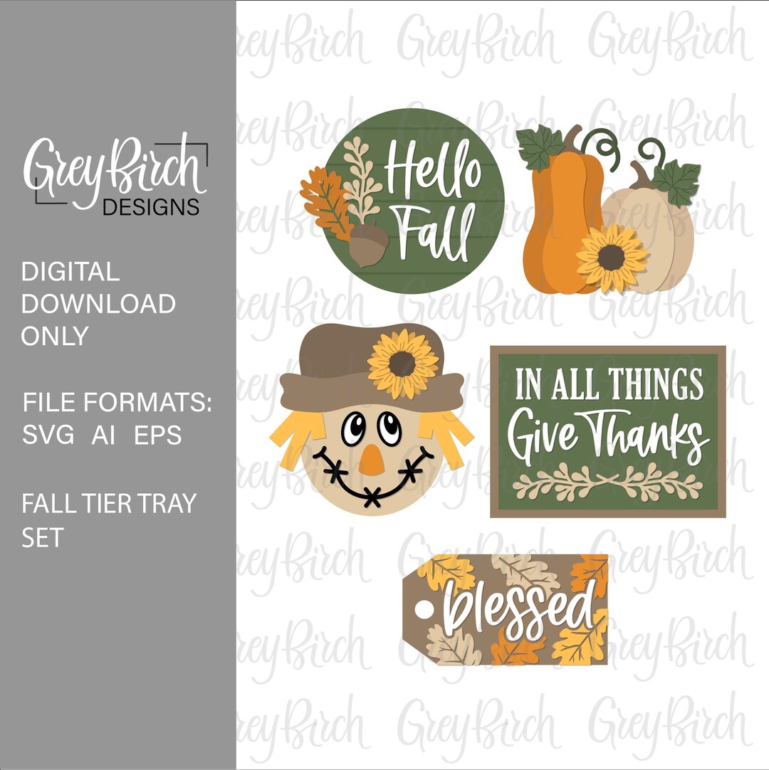 Fall Tier Tray Set Laser File | Fall Decor | Lasercut Pumpkin SVG ...