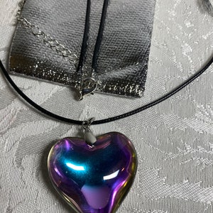 Large Glass Heart Pendant, Necklace, Choker, Puffy Heart / Y2k Grunge ...
