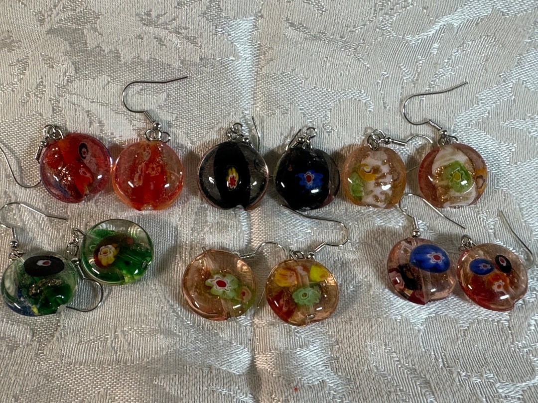 Murano Inspired Glass Earrings, Round Millefiori Design - Etsy