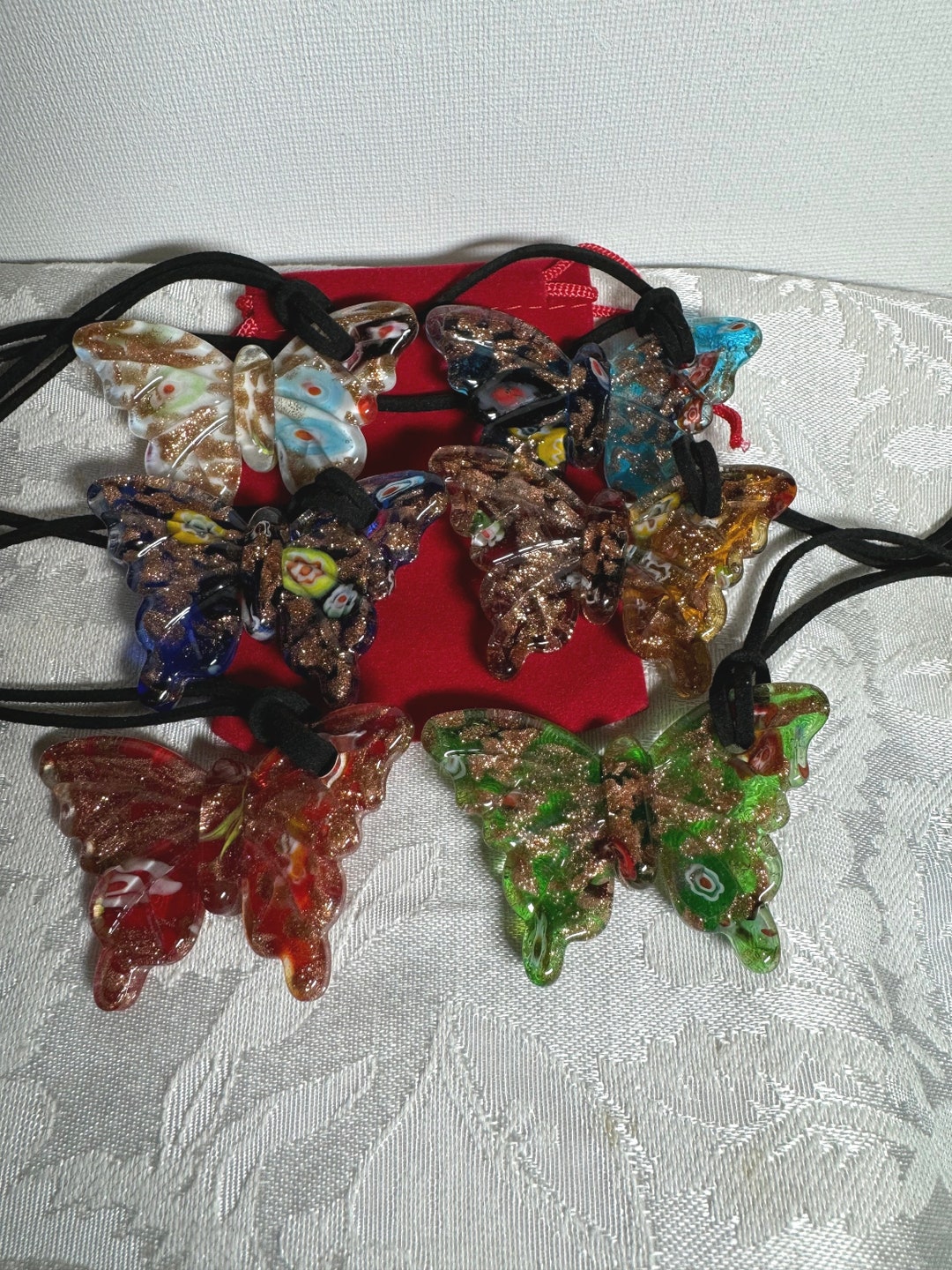 Murano Style Glass Butterfly Pendant, Necklace, Clavicle, Millefiori ...