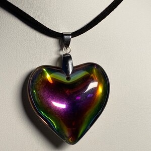 Large Glass Heart Pendant, Necklace, Choker, Puffy Heart / Y2k Grunge ...