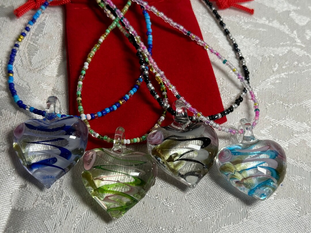 Murano Styled Heart Glass Pendant, Necklace, Dual Spiral Color, Pink ...