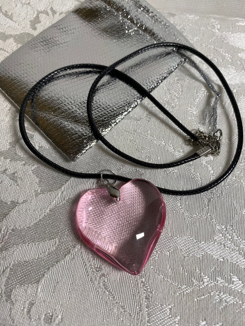 Large Glass Heart Pendant, Necklace, Choker, Puffy Heart / Y2k Grunge ...
