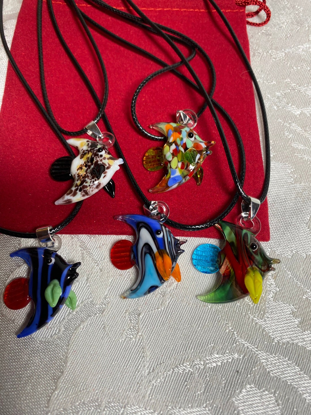 Glass Fish Pendant, Choker, Clavicle, Necklace, Murano Inspired, - Etsy