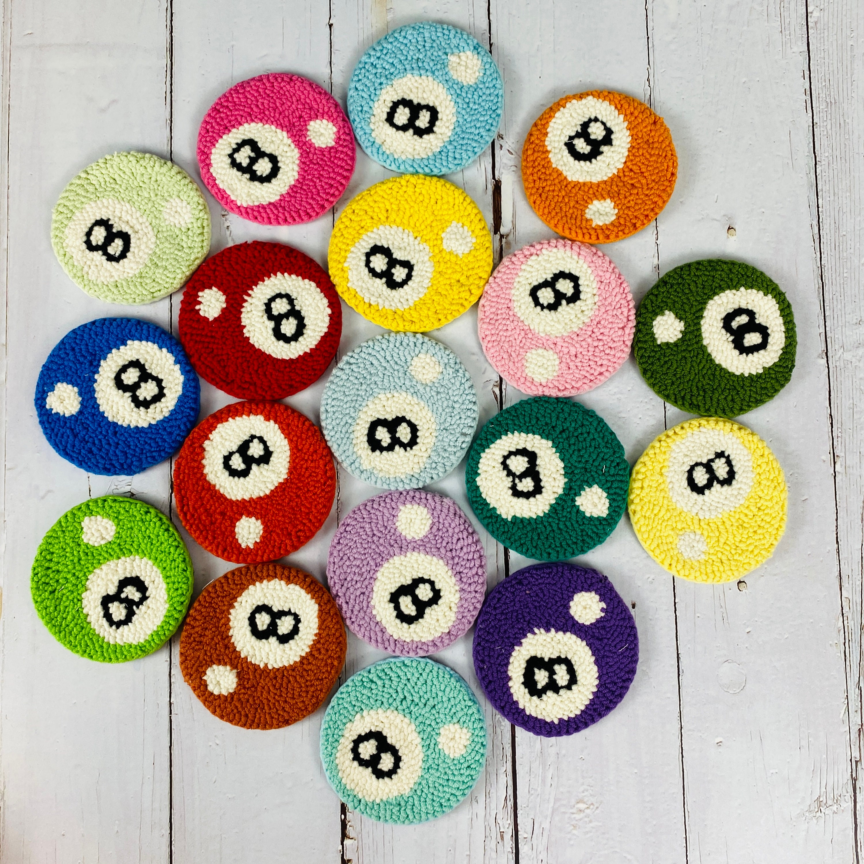 8 Ball Car Coaster,punch Needle Set of 2 Coaster,mix&match Handmade ...