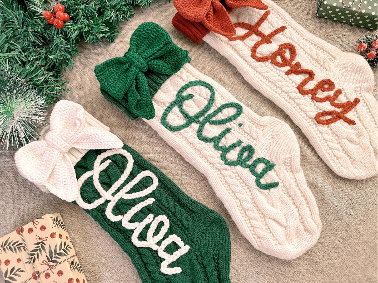 Purple Bow Baby Christmas Stocking,hand-embroidered Holiday Stocking ...