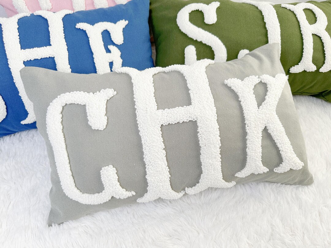 Monogrammed Custom Name Punch Needle Pillow, Personalized Pillow, Baby ...