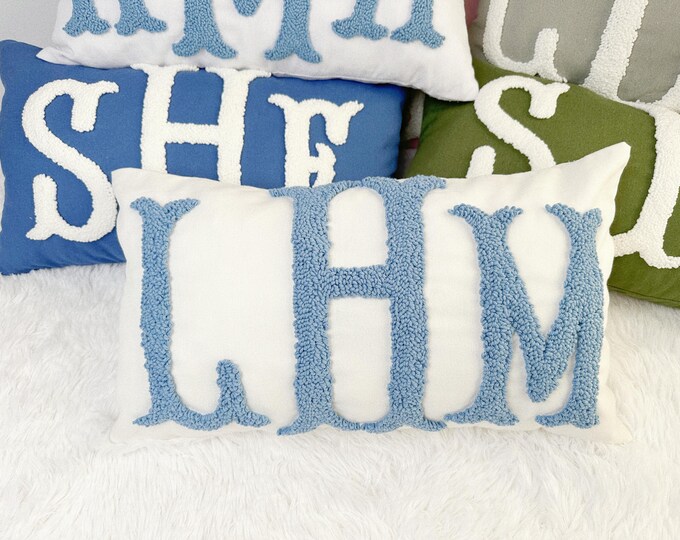 Custom Monogram Pillow Cover With Punch Needle Embroidery, Personalized ...