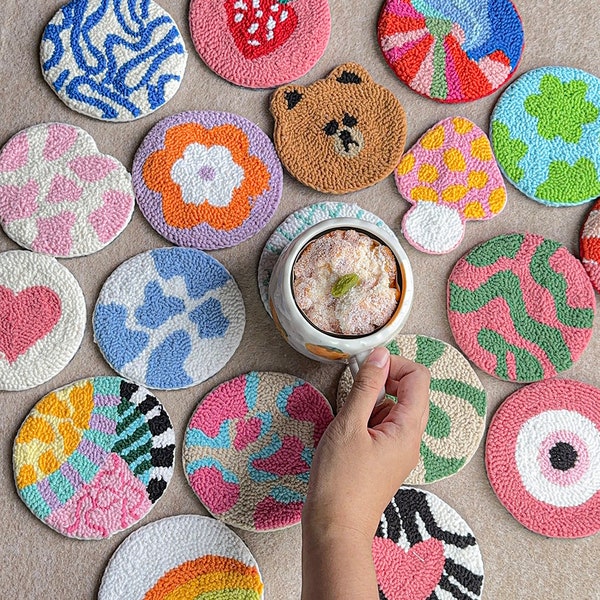 Set of 2 Punch Needle Coasters,drink Coasters,coffee Coasters,best ...