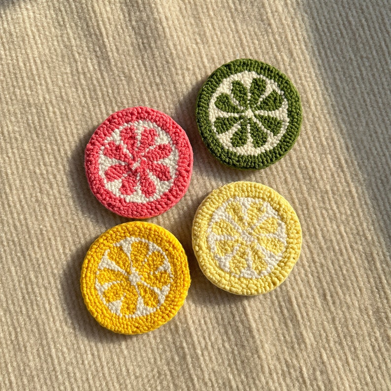 Lemon Car Coaster,set of 2 Punch Needle Car Coasters,car Accessories ...