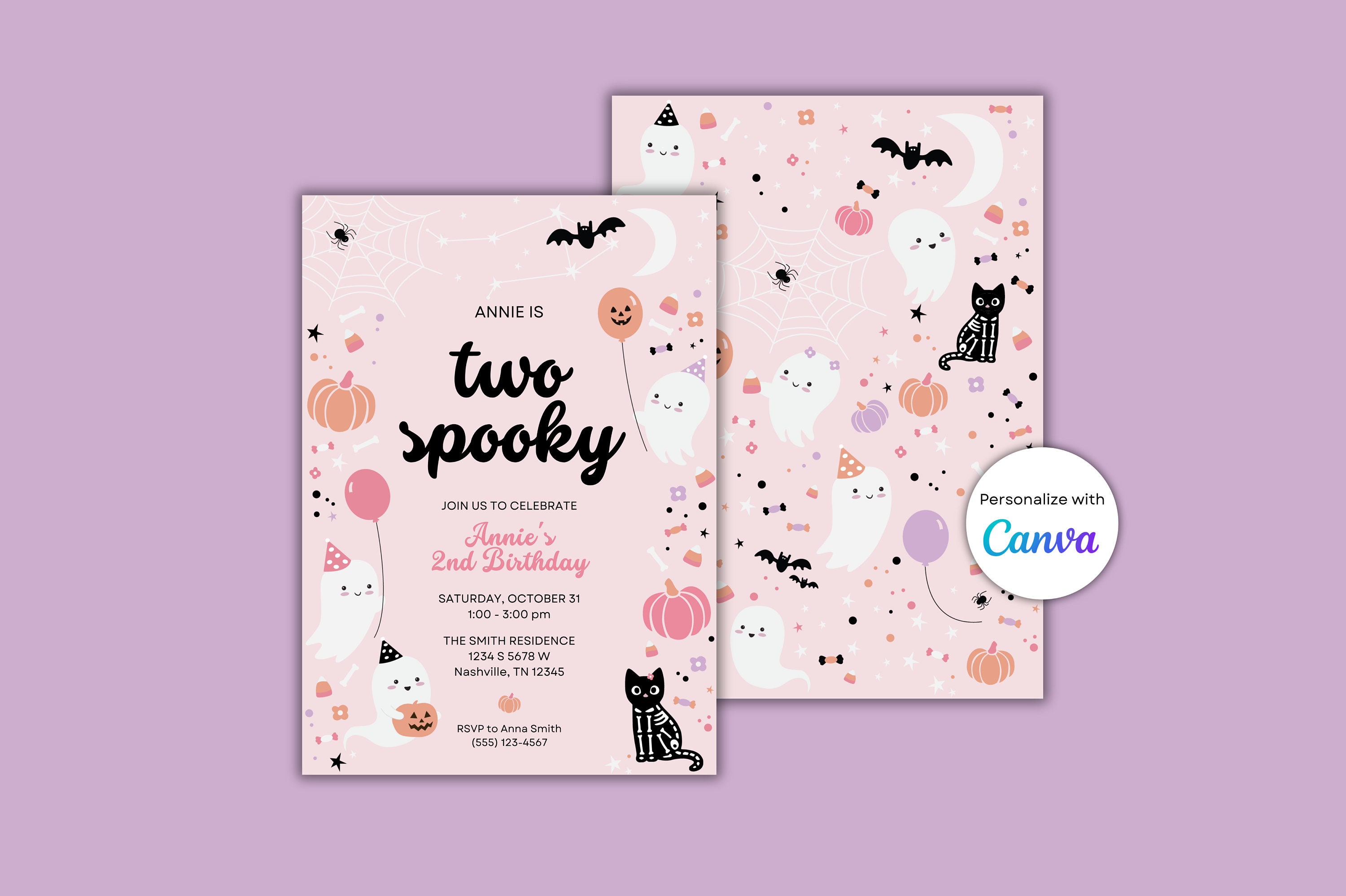 Two Spooky Birthday Invitation, Halloween Second Birthday (digital ...