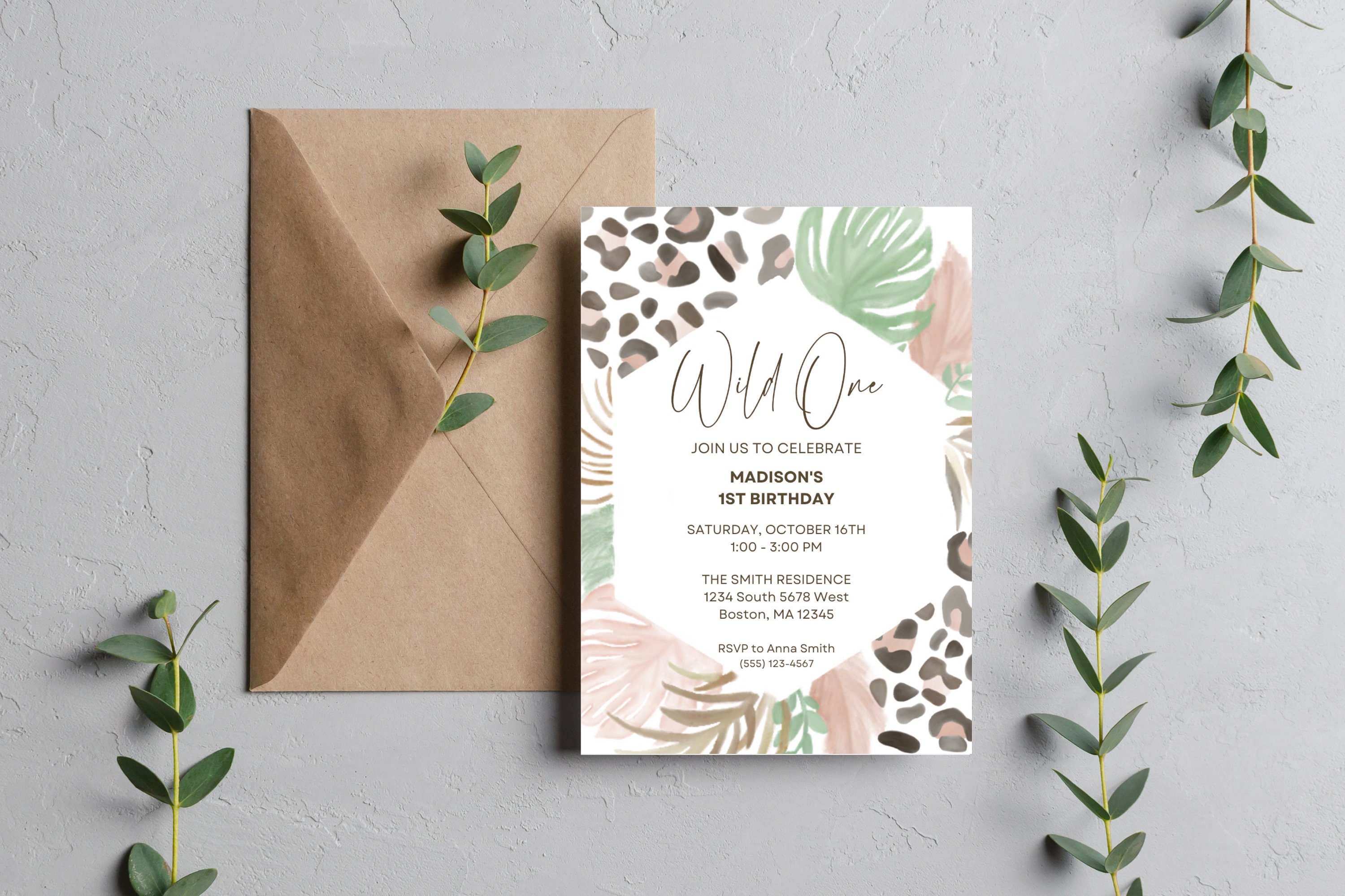 Editable Wild One Birthday Invitation, Jungle Animal Party Invitation ...