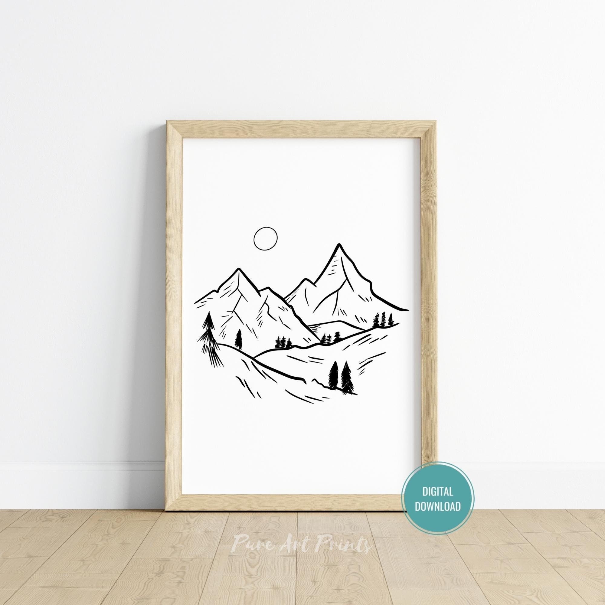 Minimalist Mountain Line Art, Digital Download, Landscape Prints, Line ...