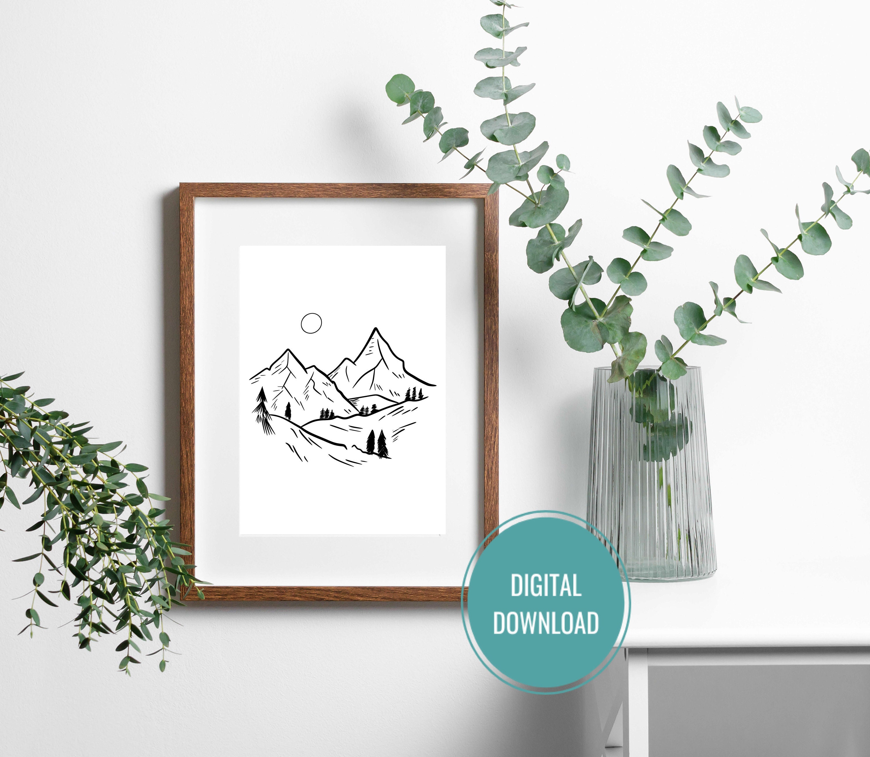 Minimalist Mountain Line Art, Digital Download, Landscape Prints, Line ...
