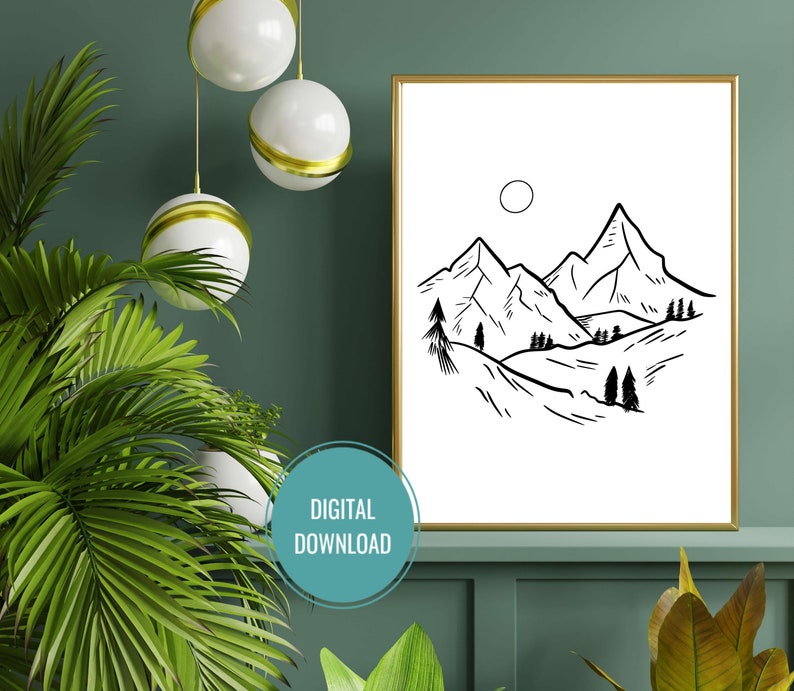 Minimalist Mountain Line Art, Digital Download, Landscape Prints, Line ...
