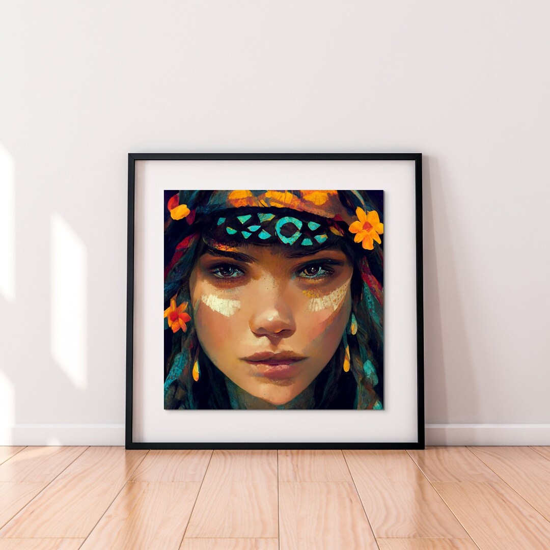 Native Indian Girl Wall Art Portrait of a Boho Girl Surreal - Etsy