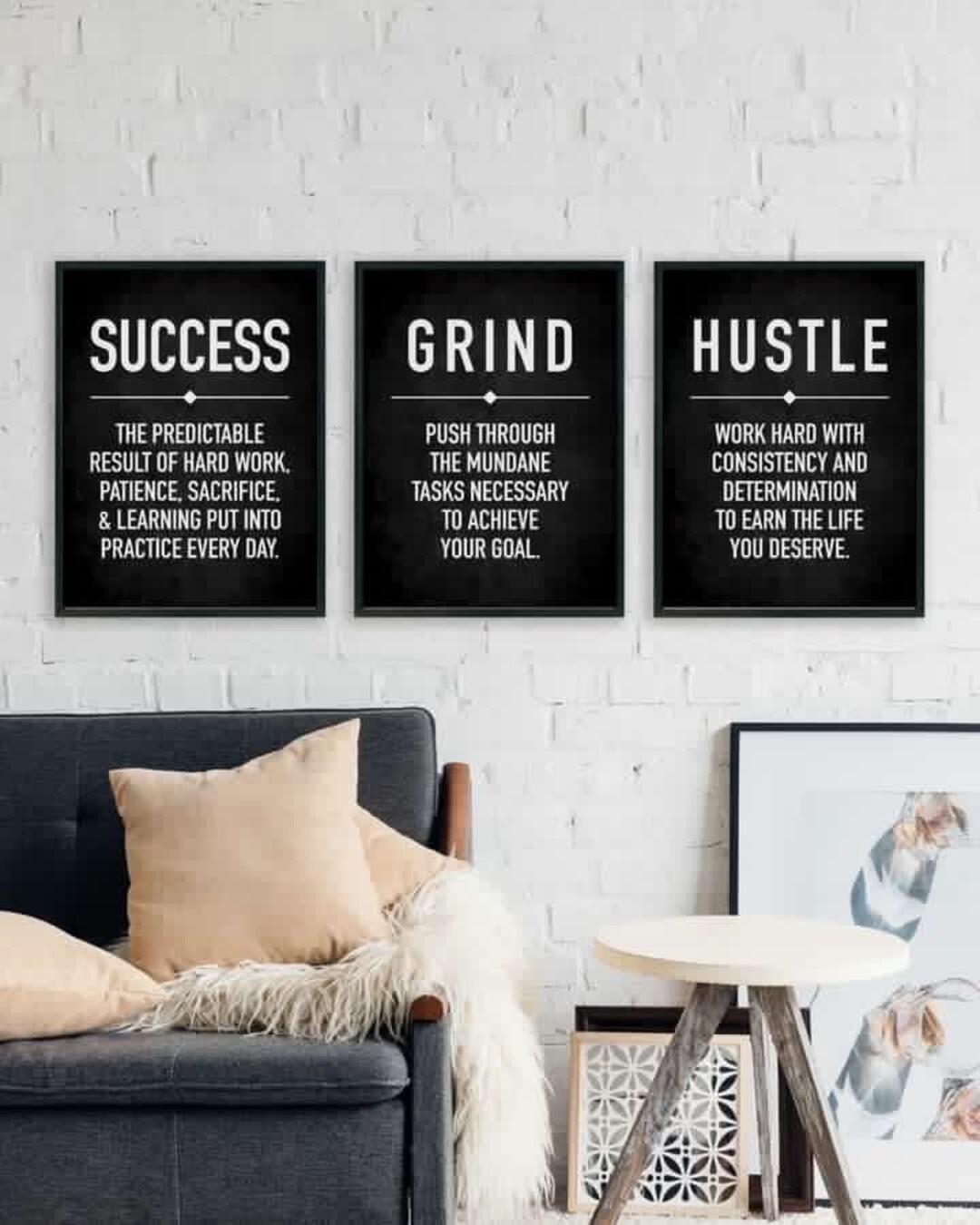 Set of 3 Prints | Succes, Hustle Grind Print | Wall Art | Office Decor ...