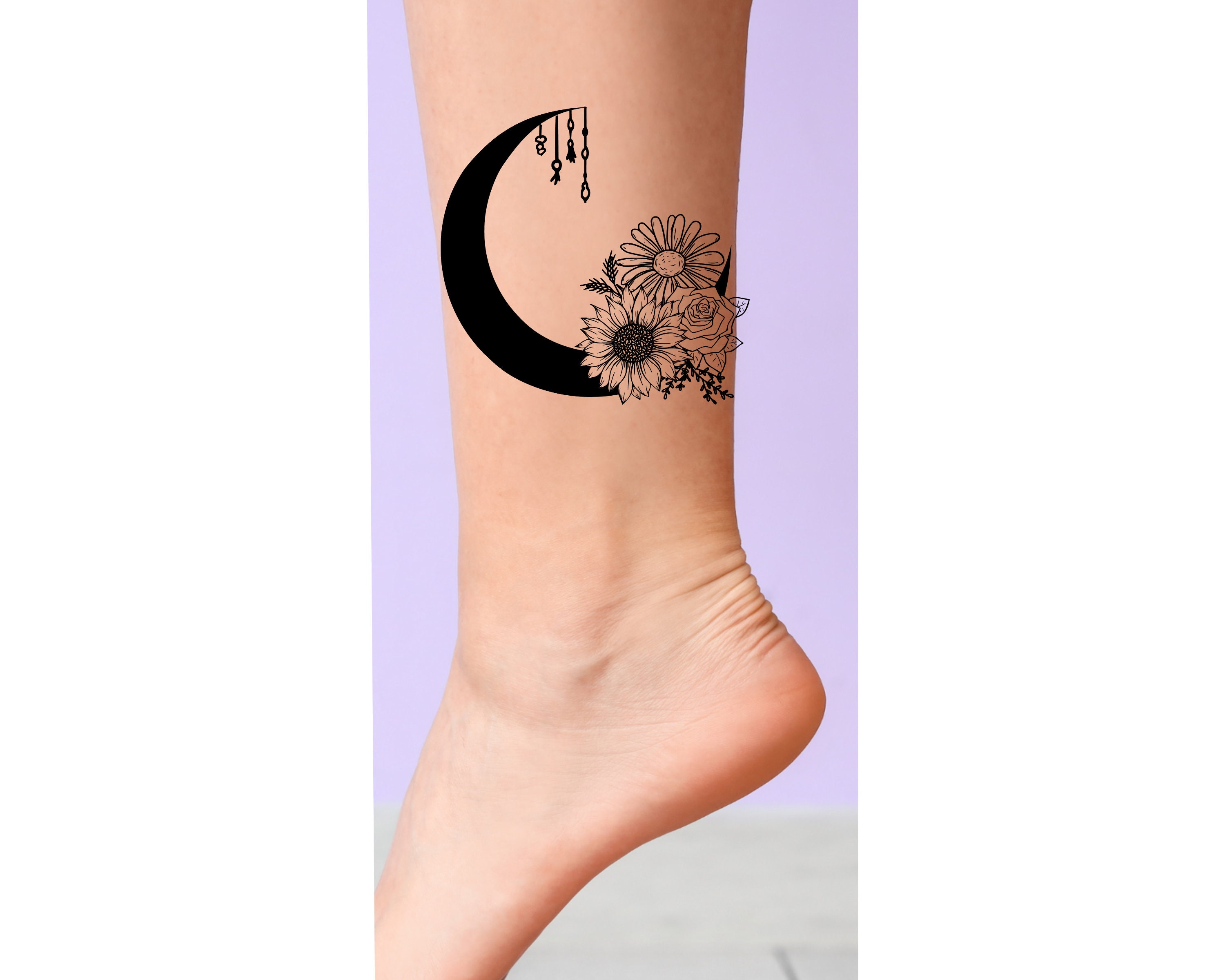 Custom Crescent Moon Birth Flower Tattoo Design - Etsy