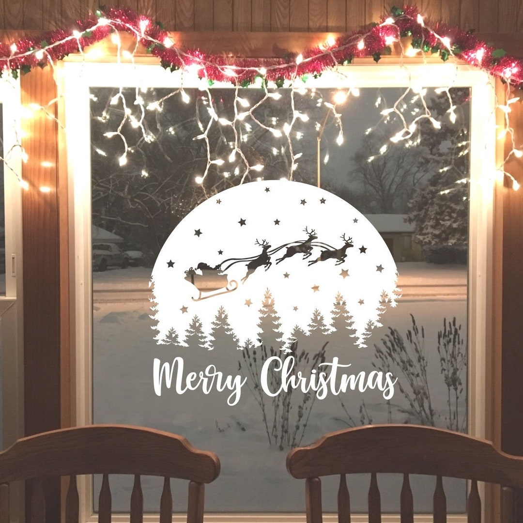 Santa Claus on A Sleigh and Reindeer, Window Stickers, Christmas ...