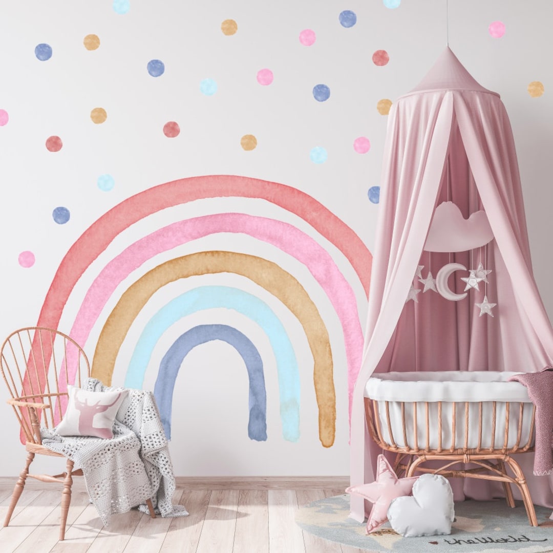 Colorful Watercolor Rainbow, Wall Sticker Plus Colorful Watercolor Dots ...