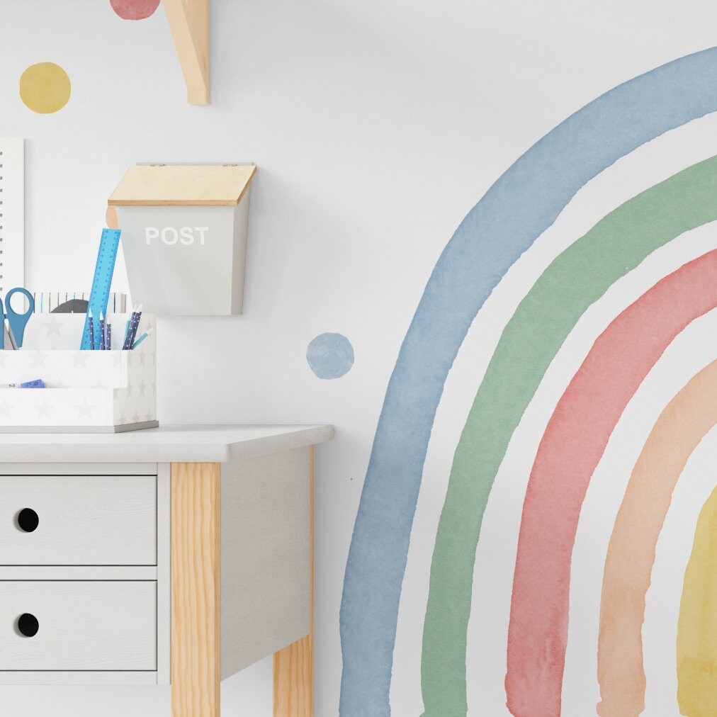 Colorful Watercolor Rainbow Wall Sticker Plus Colorful Watercolor Dots ...