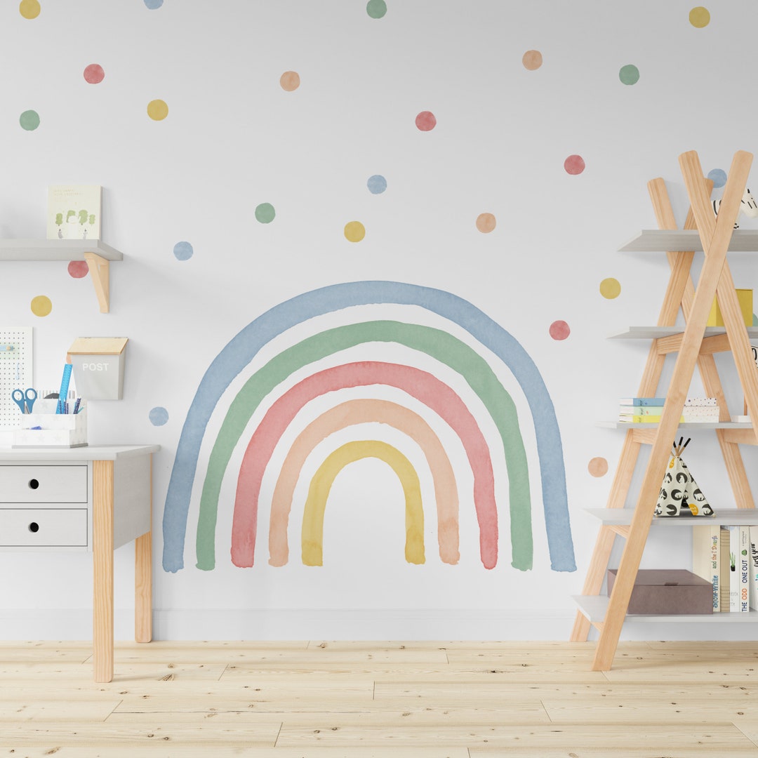 Colorful Watercolor Rainbow Wall Sticker Plus Colorful Watercolor Dots ...