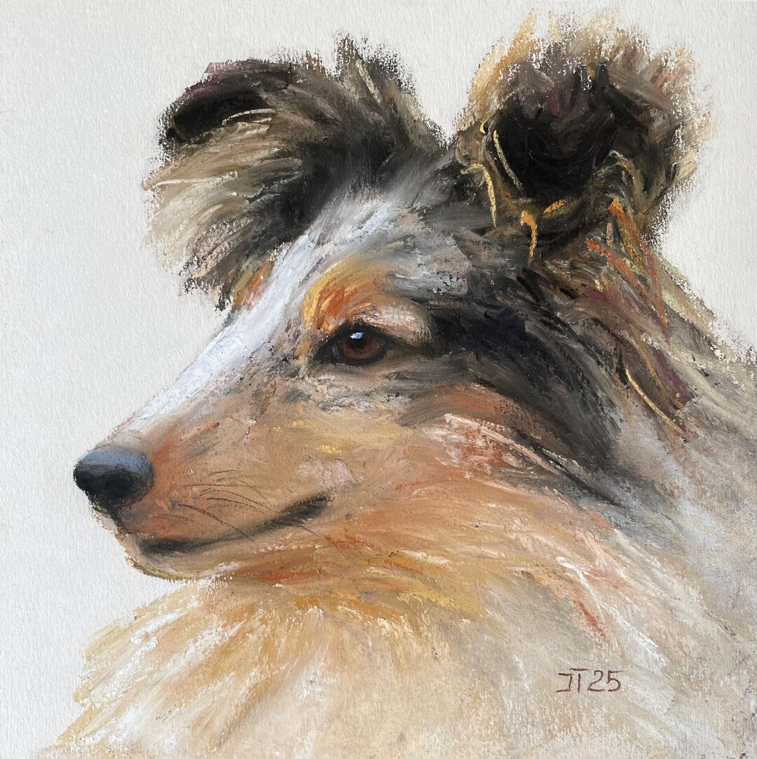 Dog Sheltie Original Pastel Painting, Dog Portrait Painting, Small ...