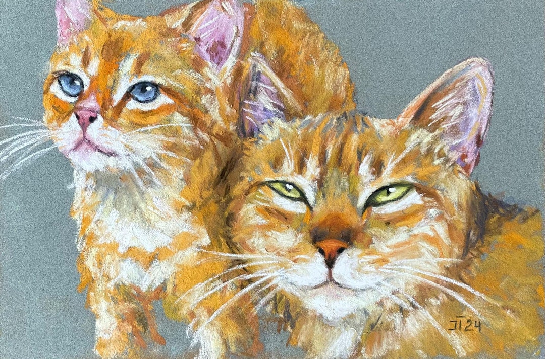 Red Cat Original Pastel Painting, Cat Portrait Painting - Etsy
