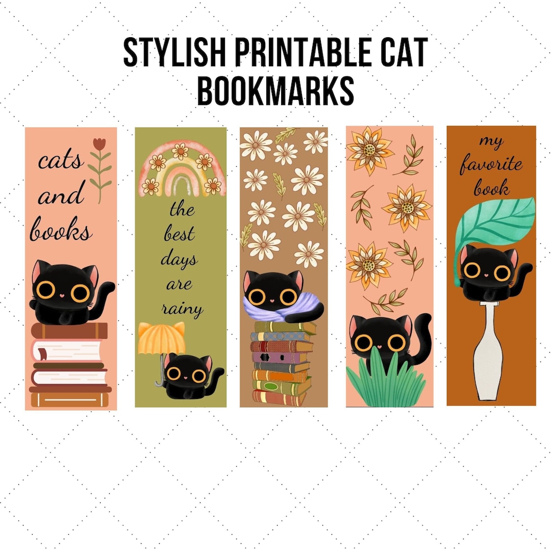 Printable Cat Themed Bookmarks for Bookworms Cat Bookmark - Etsy