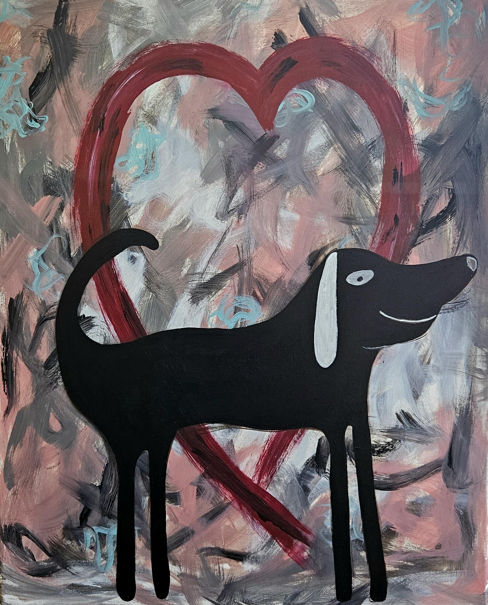 Large Abstract Wall Art With Dog, Modern Contemporary Painting, Tall ...