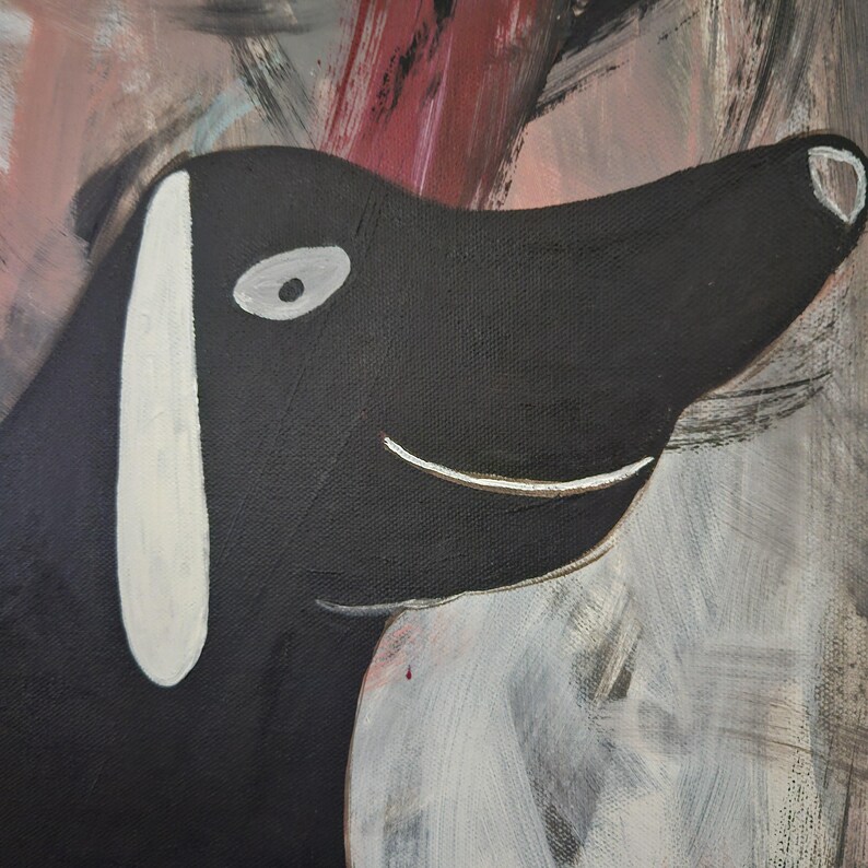 Large Abstract Wall Art With Dog, Modern Contemporary Painting, Tall ...
