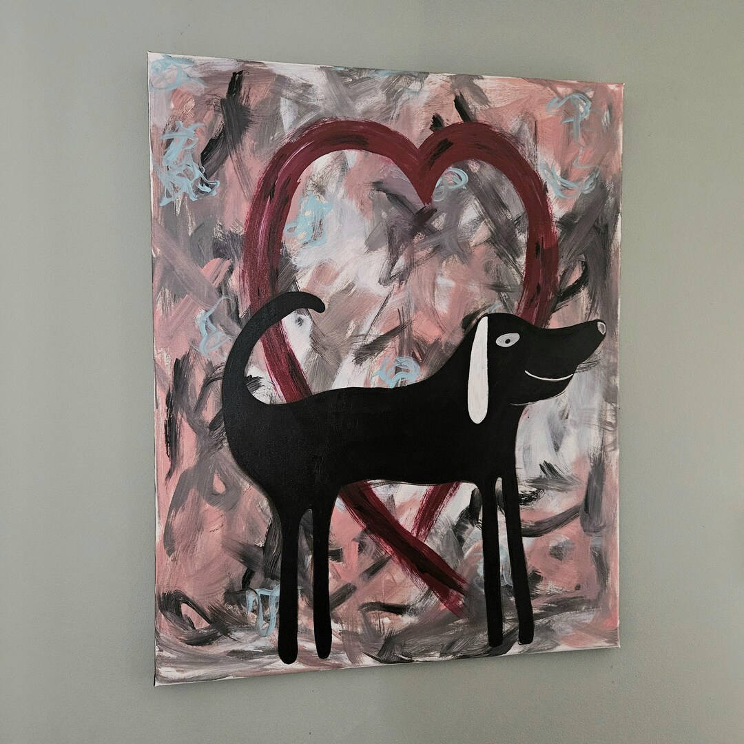 Large Abstract Wall Art With Dog, Modern Contemporary Painting, Tall ...