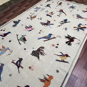 Colorful Birds Design 4.10x8 Ft Suzani Kilim Rug, Handwoven and Unique ...