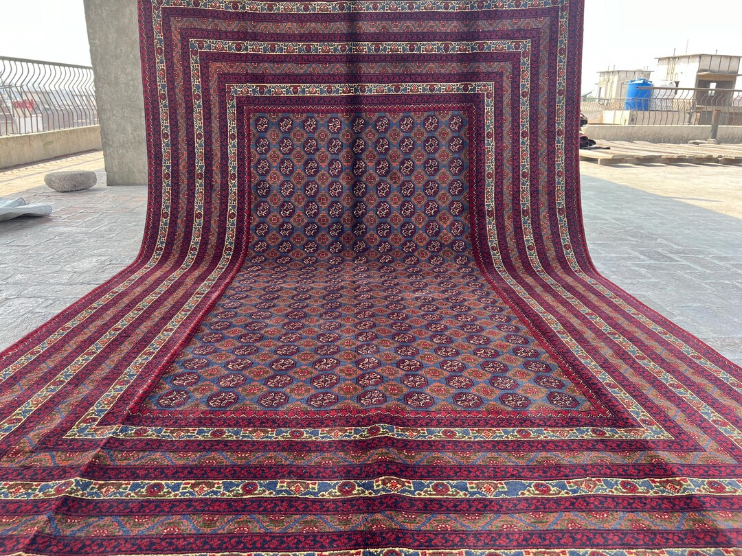 6.1x9.5 Navy Blue Mazar-e Sharif Rug, Antique Bukhara Rug, Afghan Large ...