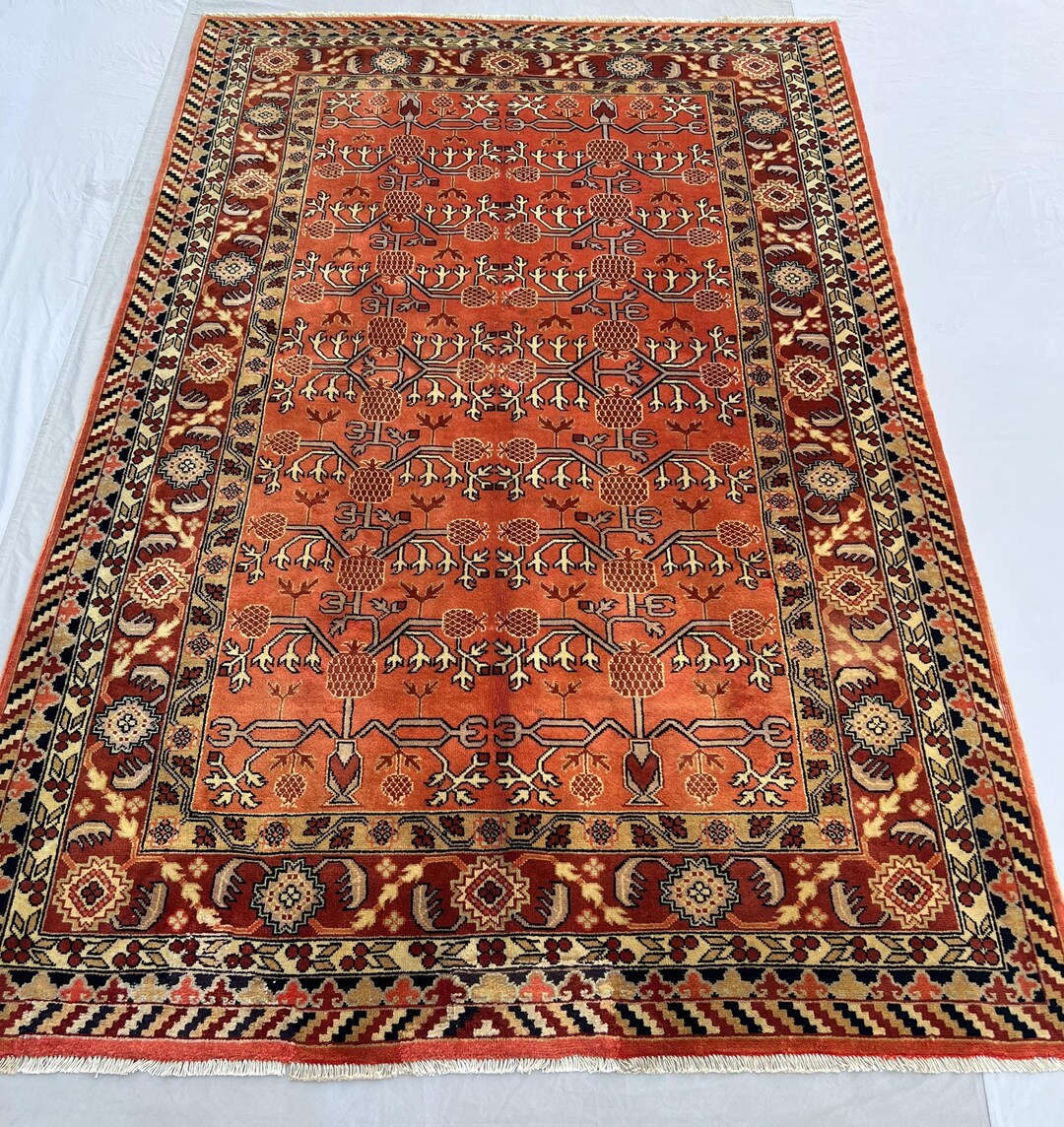 5x8 Afghan Copper Khotan Area Rug, Hand Knotted Rug, Afghan Handmade ...