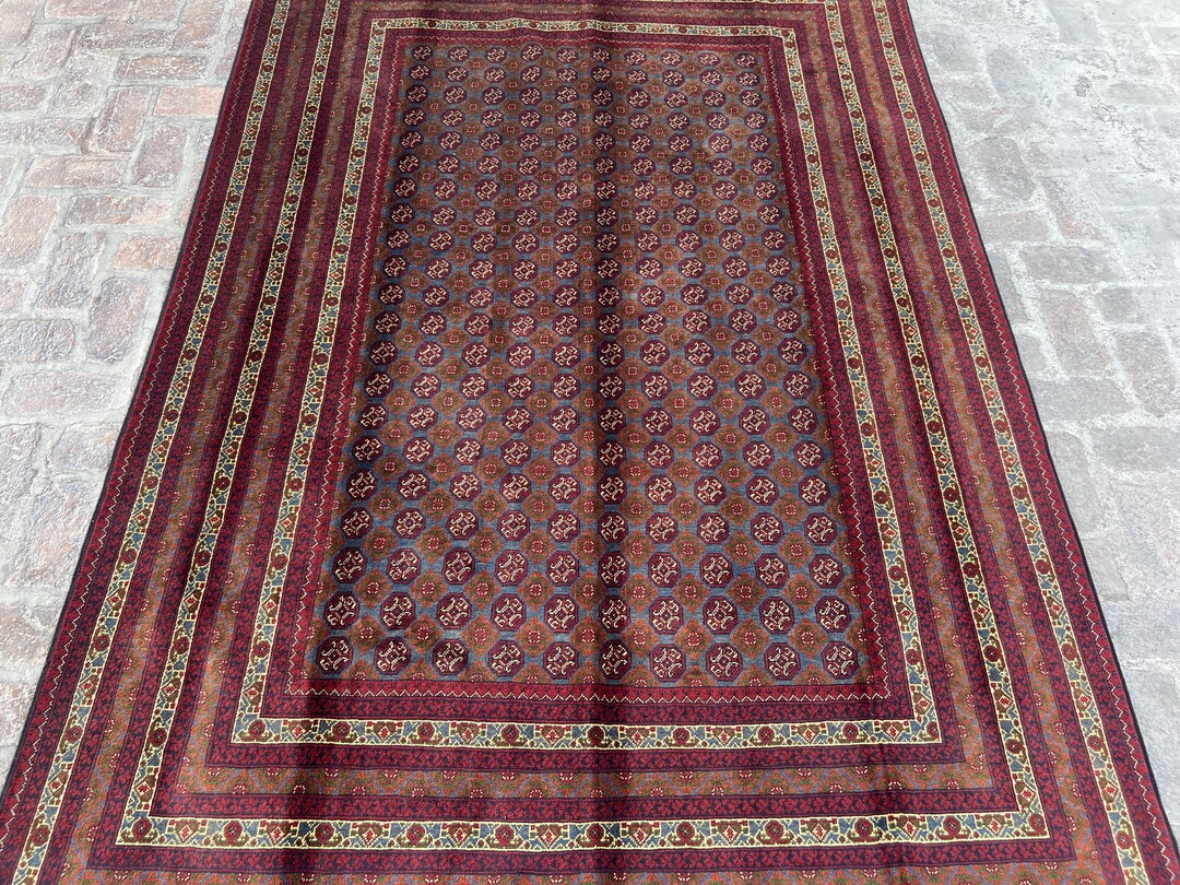 6.5x9.6 Navy Blue Mazar-e- Sharif Rug, Antique Bukhara Rug, Afghan ...