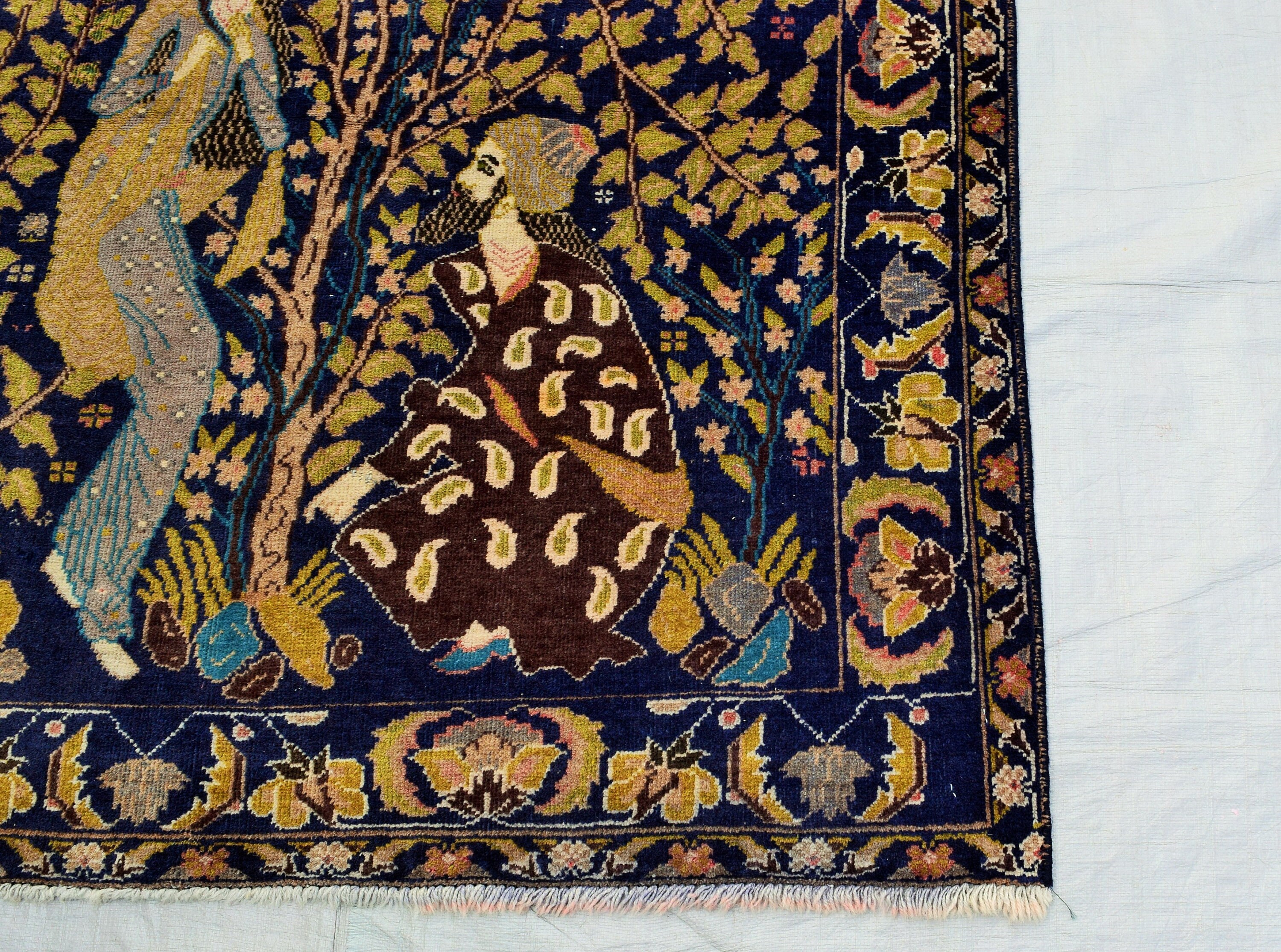 3.10x7 Ft Vintage Pictorial Rug, Persian Antique Hand Knotted Wool Rug ...