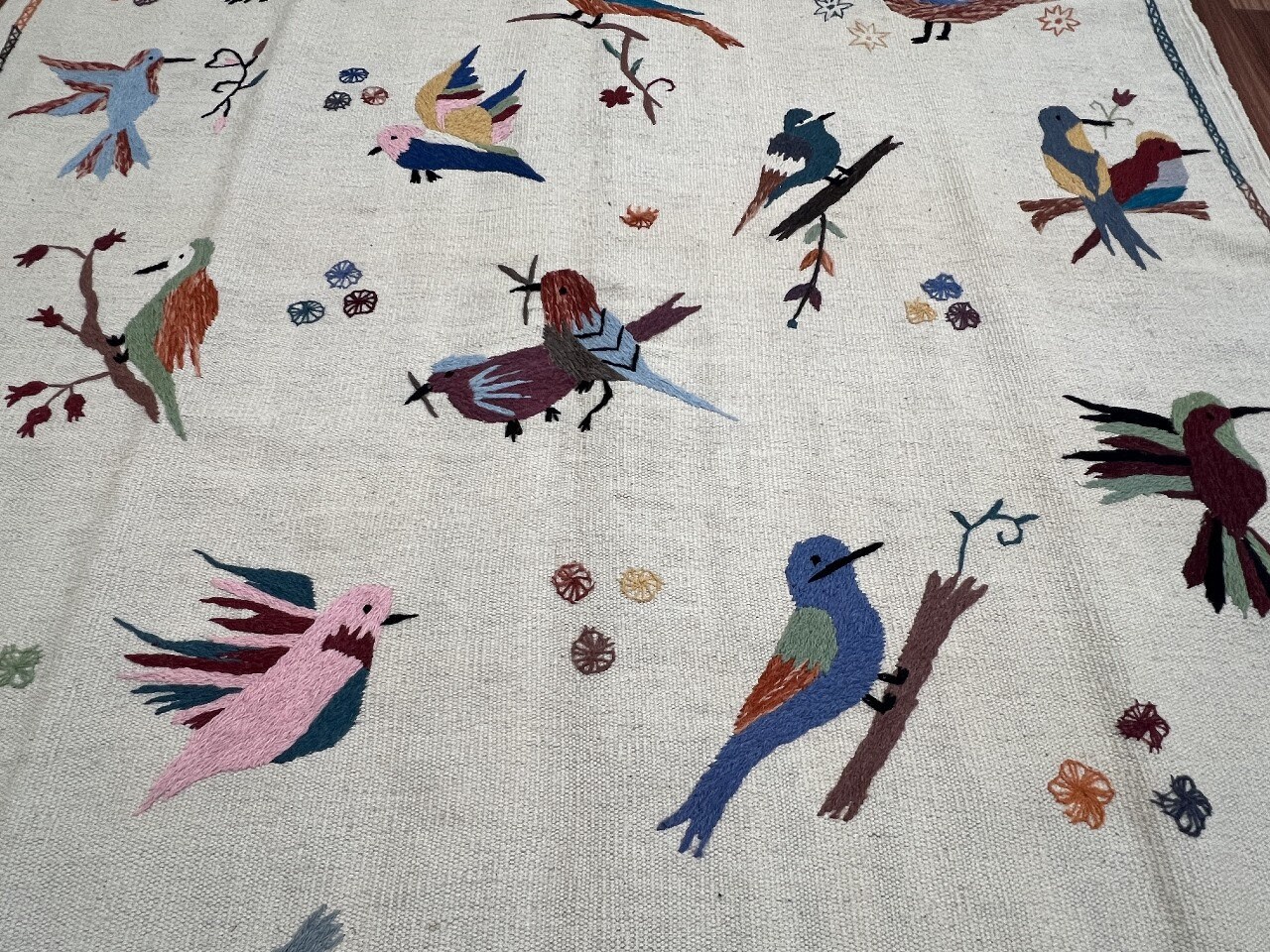 Colorful Birds Design 4.10x8 Ft Suzani Kilim Rug, Handwoven and Unique ...
