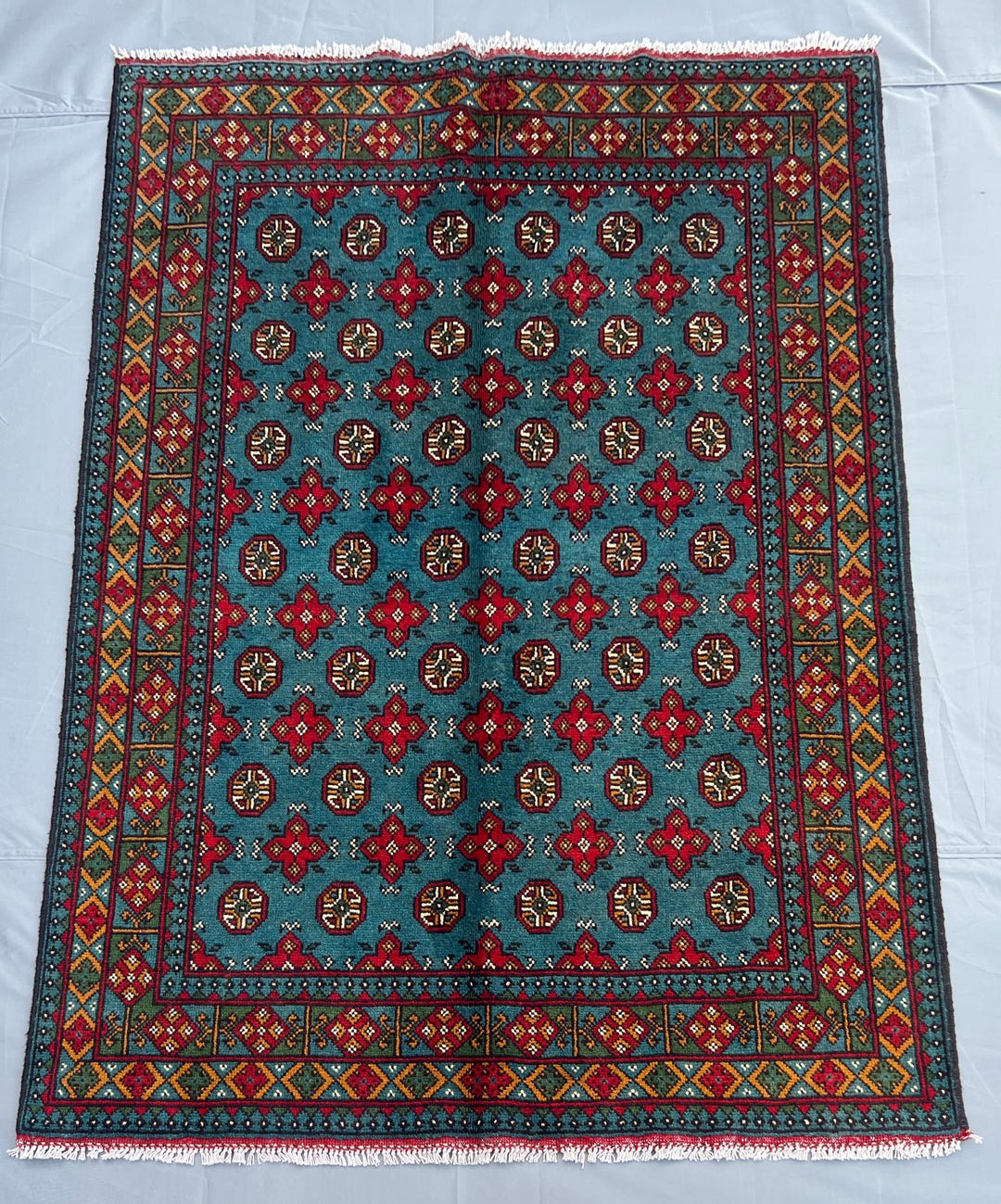 5x7 Blue Bukhara Rug .afghan Handmade High Pile Soft Wool Area Rug ...