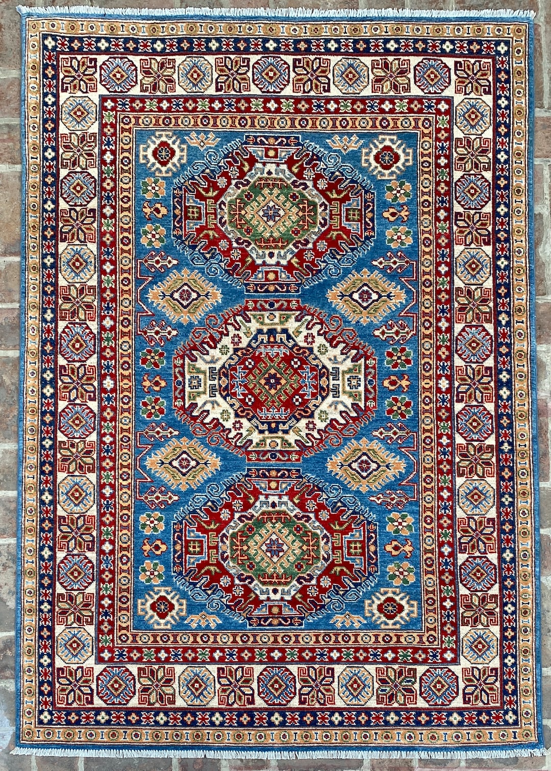 5x7 Blue Afghan Modern Kazak Fine Area Rug Handmade Wool Rug Oriental ...