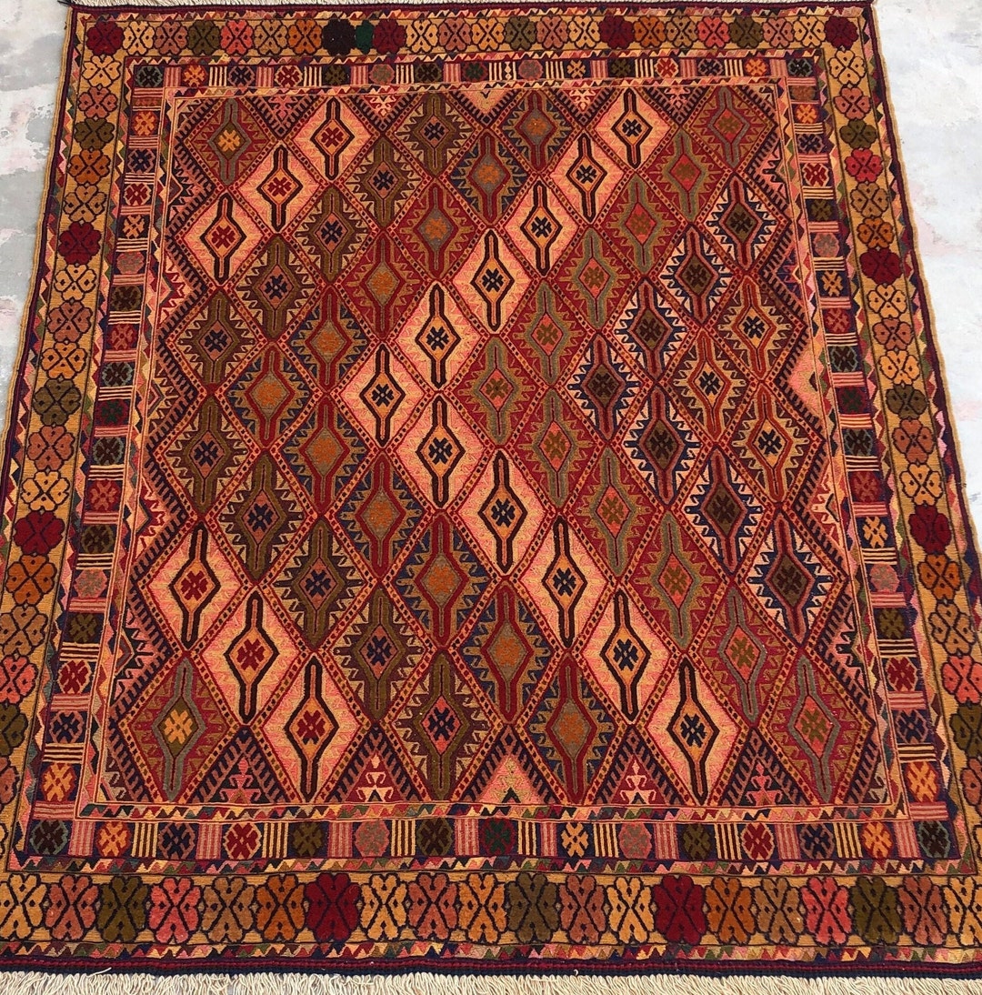 4x5 Belgic Mushwani Area Rug, Afghan Fine Quality Hand Knotted Natural ...
