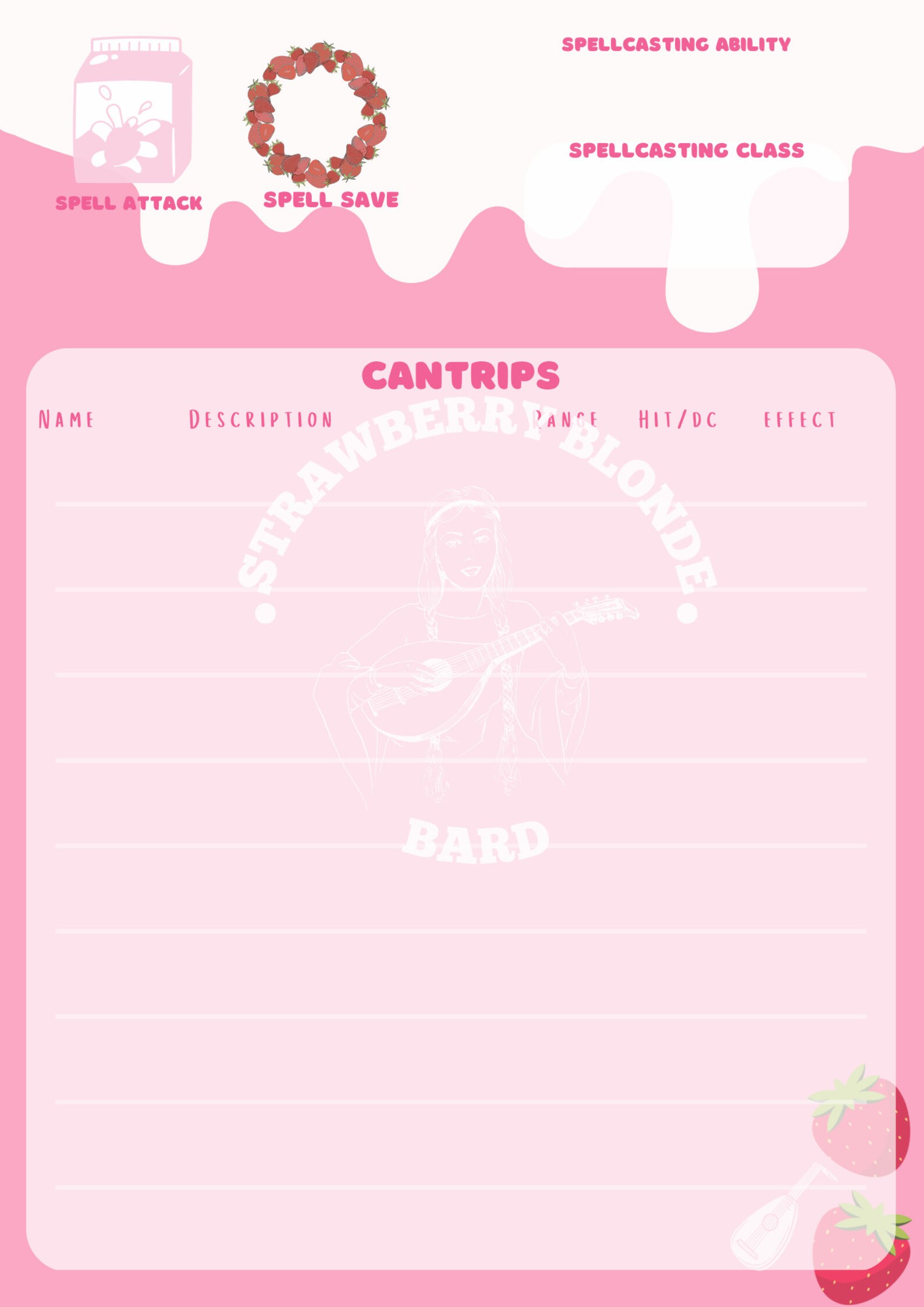 Strawberry Bard Character Sheet - Etsy