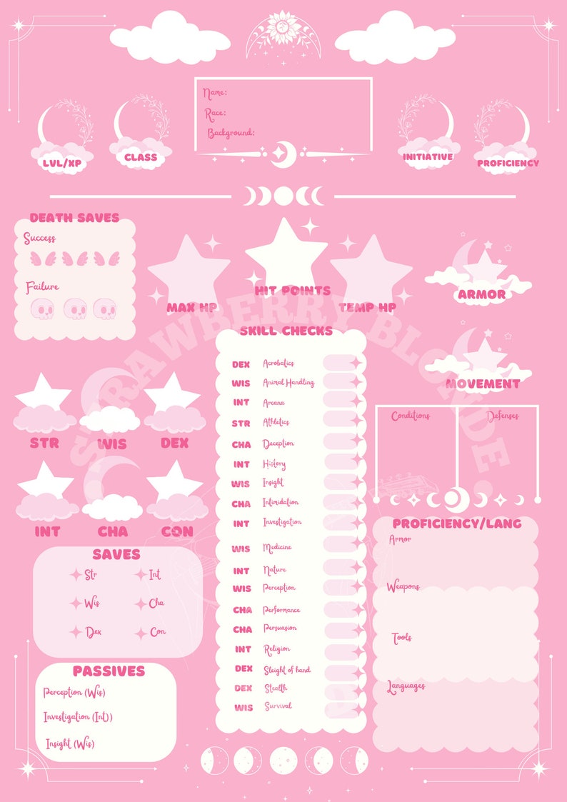 Magical Girl Character Sheet - Etsy